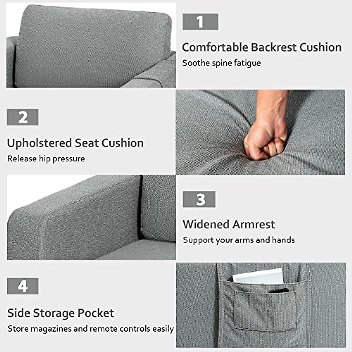 Giantex Single Sofa, Accent Chair, Leisure Chair w/Comfy Thick Cushion, Armrest Magazine Pockets, Metal Legs, Living Room Upholstered Armchair for Bedroom Reception Room