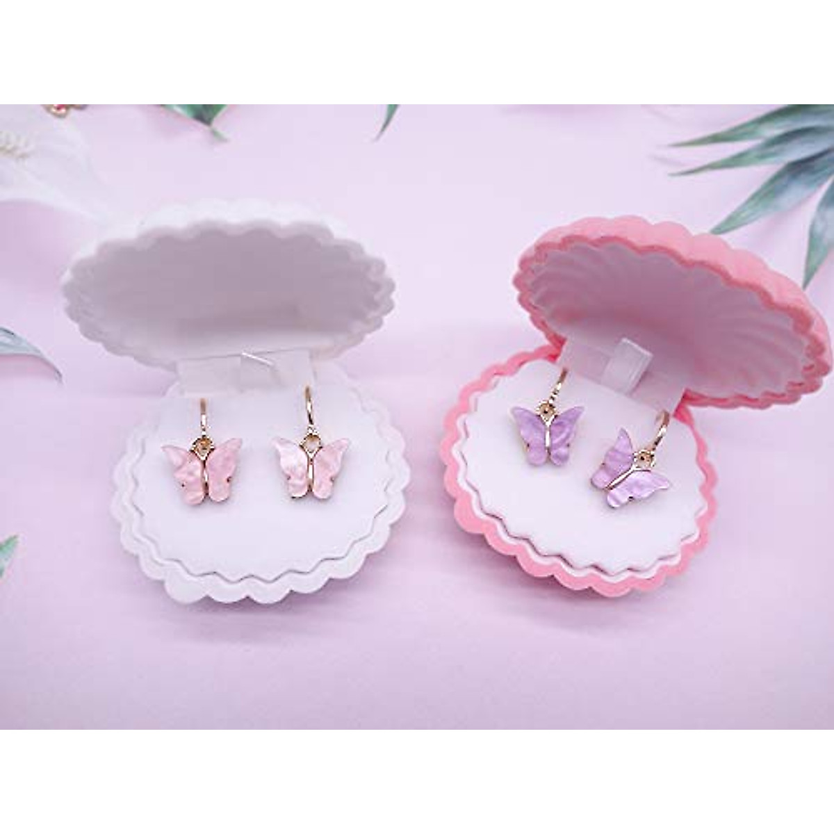 HAMIYELL Pack of 6 Velvet Earring Gift Box Shell Jewelry Storage Case Showcase Display Organizer Box for Necklace (White)