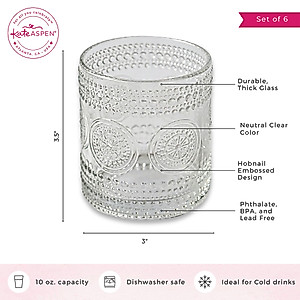 Kate Aspen Hobnail Beaded Floral Clear Drinking Glasses Set of 6, (10 oz) Vintage Glassware Set Cocktail Glass Set, Juice Glass, Water Cups | Great Hostess Gift & Gift for New Home Owners