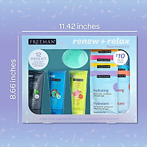 FREEMAN Limited Edition Renew & Relax Facial Mask Kit, Variety Face Mask Set, 12 Piece Valentine’s Day Gift Set, Perfect For Wife, Spouse, Significant Other, Girlfriend, or Daughter