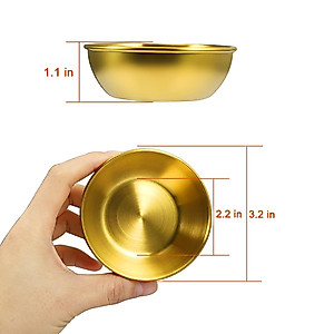 Amytalk 12 Pack 3.2inch Stainless Steel Sauce Dishes Mini Individual Saucers Bowl Round Seasoning Dishes Sushi Dipping Bowl Appetizer Plates, Golden