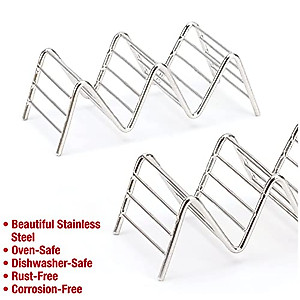 Taco Holders Set of 2 Premium Stainless Steel Stackable Stands, Each Rack Holds 2 or 3 Hard or Soft Tacos, Five Styles Available By 2lbDepot