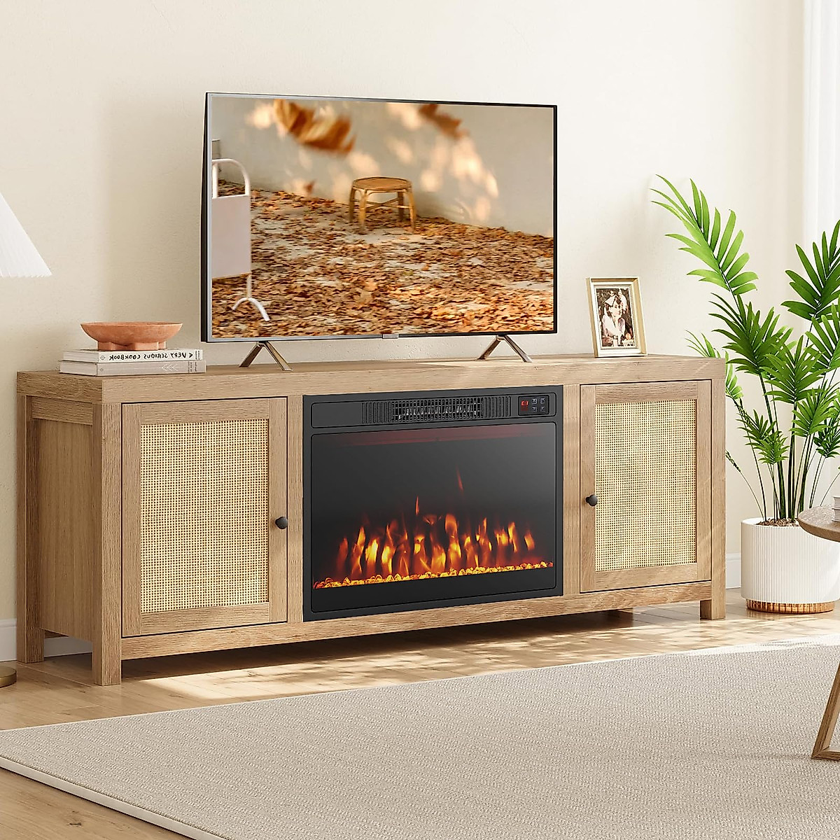 COSTWAY 23 Inches Electric Fireplace Insert, 750W/1500W Fireplace Heater with Remote Control, Adjustable Flame Color & Brightness, 1H-8H Timer, Thermostat and Overheat Protection