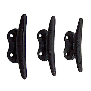 Nautical Black Cast Iron Boat Cleat Wall Hooks, 3.5 Inches, Set of 3