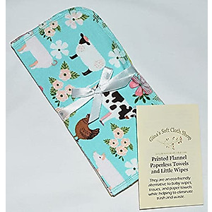 1 Ply Printed Flannel 8x8 Inches Little Wipes Set of 5 Farm Life