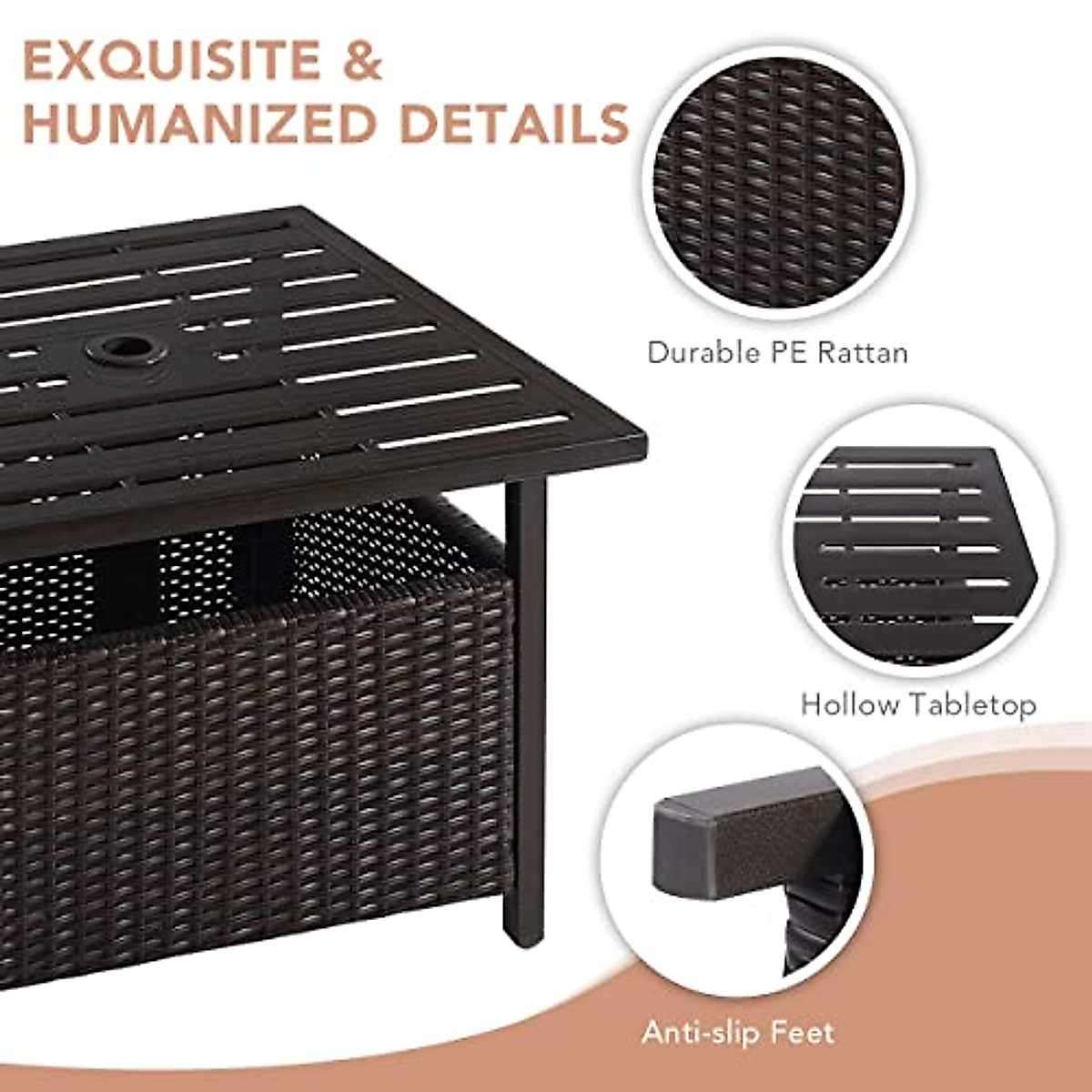 Nightcore Rattan Umbrella Side Table, Bistro Wicker Side Table with Storage Slot, Patio Umbrella Side Table Stand with 1.57" Umbrella Hole, Outdoor Leisure Coffee Table for Garden, Poolside, Deck