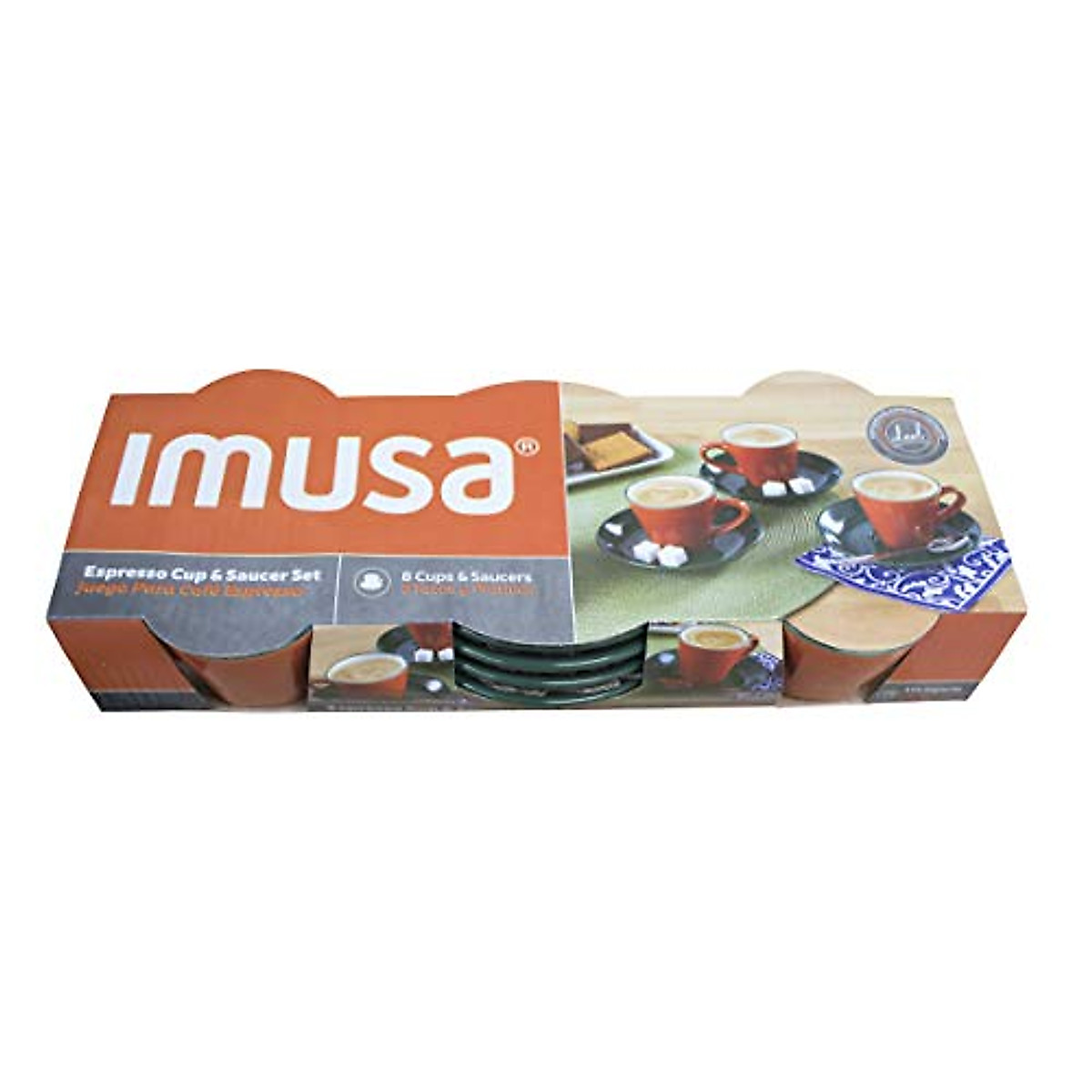 IMUSA USA 8 Piece 3oz Colorful Espresso Cups with Saucers (Green, Orange)