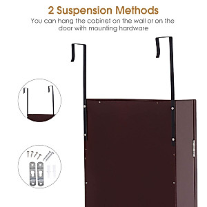 Giantex Jewelry Armoire Cabinet Wall Door Mounted with Full Length Mirror, Jewelry Organizer with Makeup Mirror, Ring Earring Slots, Necklace Hooks, Large Capacity Storage Jewelry Armoire (Brown)