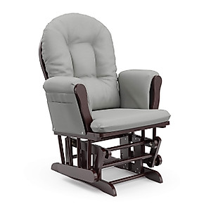 Storkcraft Premium Hoop Glider and Ottoman (Espresso with Light Gray) – Padded Cushions with Storage Pocket, Smooth Rocking Motion, Easy to Assemble, Solid Hardwood Base