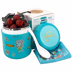 AGRATU Thermos for Hot Food Kids Lunch Box with Spoon Food Containers Kids Leak Proof Insulated Lunch Box Container for Kids Insulated Lunch Container for Hot Food (430ml Green)