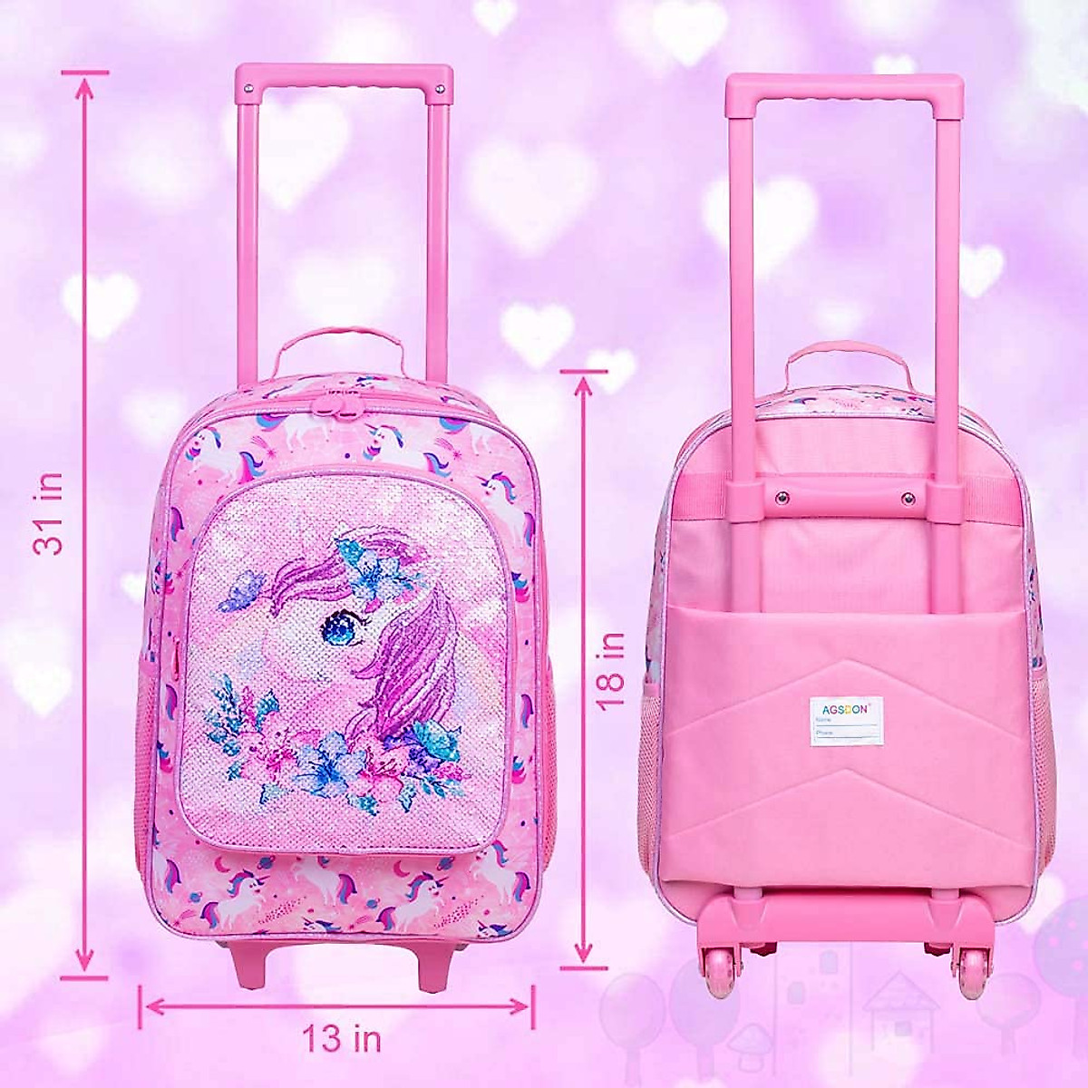 UFNDC Kids Luggage for Girls, Unicorn Suitcase Rolling with Wheels，Travel Carry on for Children Toddler elementary