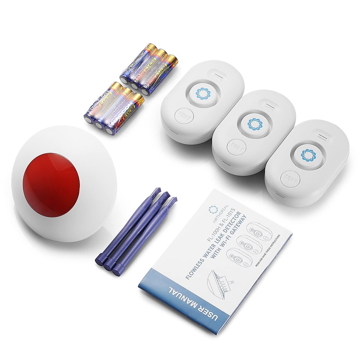 Airthereal Water Leak Detector 3-Pack with WiFi Gateway, Water Alarm Sensor with 0-120dB 4-Level Adjustable Alarm, Leak and Drip Alert with App Alerts for Home, Basement (Not Support 5G WiFi)