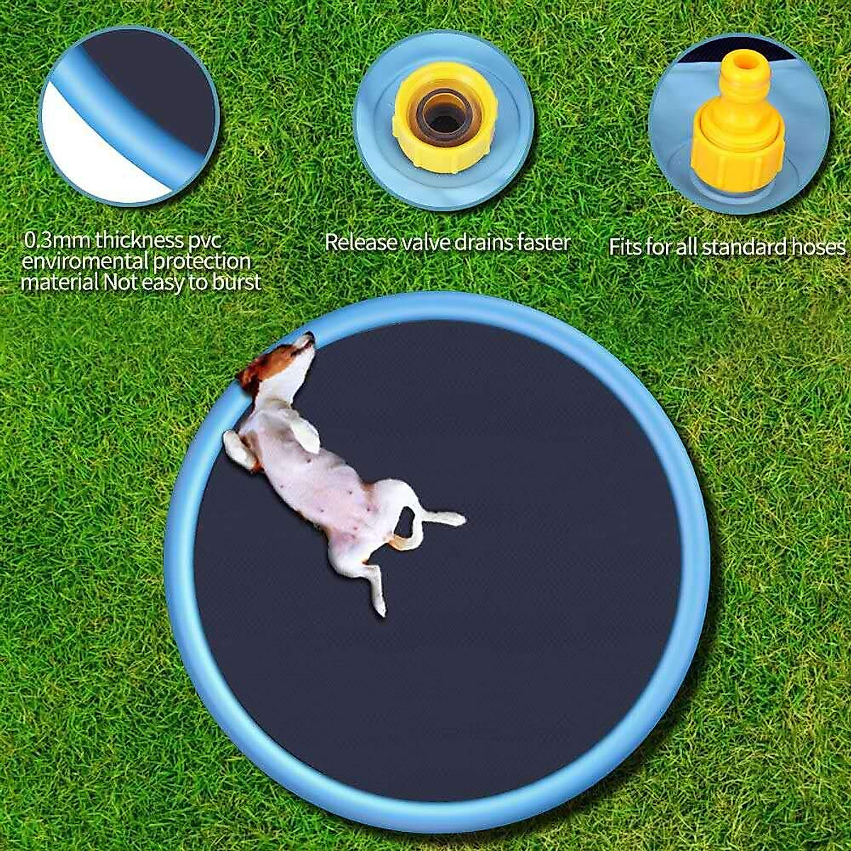 Sprinkler Splash Pad for Dogs .Non Slip Dog Pool Sprinkler for Dogs Thickened Durable Bath Pool Outdoor Games Water Mat Toys,- (59")