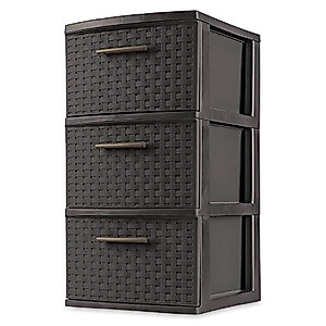 Sterilite 3 Drawer Wicker Weave Decorative Storage Tower, Espresso (2 Pack)
