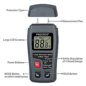 Proster Digital Wood Moisture Meter Handheld LCD Moisture Tester Damp Moisture Tester Detector for Firewood Paper Humidity Measuring
