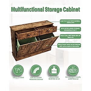 TC-HOMENY Tilt Out Trash Cabinet with Drawer, Free Standing Trash Can Cabinets, Manual and Auto Mode Shutdown Cabinet Door, Recycling Can Cabinet Home, Kitchen, Living Room