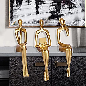 3Pcs Gold Decor Thinker Statue Abstract Art Sculpture Decorations Reading Women Figurine Modern Sitting Shelf Decor for Home Decor Living Room Bookshelf Coffee Table Desktop Office Decoration(Gold)