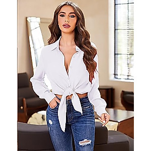 Ekouaer Sleepshirt for Women Button Down Long Sleeve Pajama Tops Loose Fit Boyfriend Nightwear White M