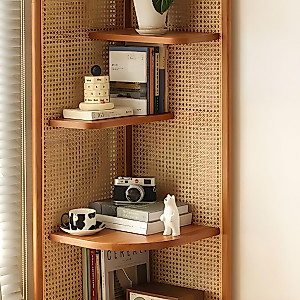 CraftThink 4-Tier Corner Shelf, Tall Corner Accent Chest Display Storage Rack with Counter Top and Multiple Shelves for Living Room Bedroom Home Office, Cherry