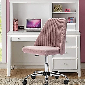 HOMEFLA Home Office Modern Linen Swivel Task Upholstered Fabric Desk Chair Armless with Wheels, Middle, Pink