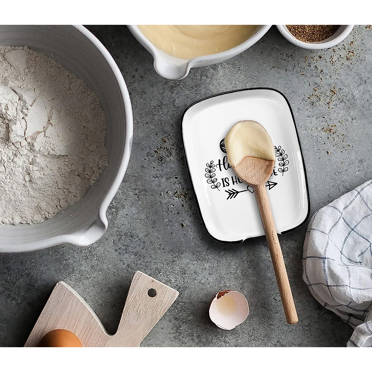 Spoon Fork Rest Happiness Is Homemade Ceramic Heat-Resistant Kitchenware Kitchen Accessory, Suitable for Dinner Party Host, Dining Table, Kitchen Countertop or Stove Top and Gift for Home Chef