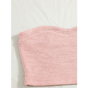 Verdusa Women's 2 Piece Outfit Ribbed Crop Bandeau Tube Top and Biker Track Shorts Sets Light Pink XS