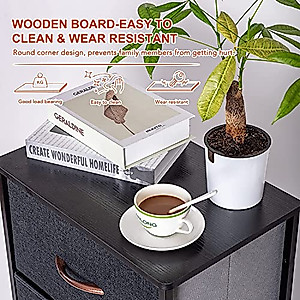 WAYTRIM Dresser Storage Tower, 5 Fabric Organizer Drawers, Wide Chest of Drawers for Closet Boys & Girls Bedroom, Bedside Furniture, Steel Frame, Wood Top, Fabric Bins, Easy Installation (Dark Grey)