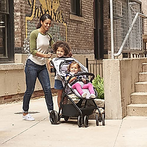 Evenflo Sibby Travel System, Stroller, Car Seat, Ride-Along Board, Oversized Storage Basket, 3-Panel Canopy, Multiple-Position Recline, Easy to Fold and Store, Materials, Charcoal