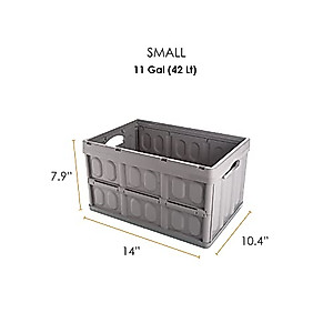 Collapsible and Foldable Plastic Storage Bins Containers. Stackable Organizer Storage Box and Utility Crates for your Home and Vehicle (S, w/ Lid)