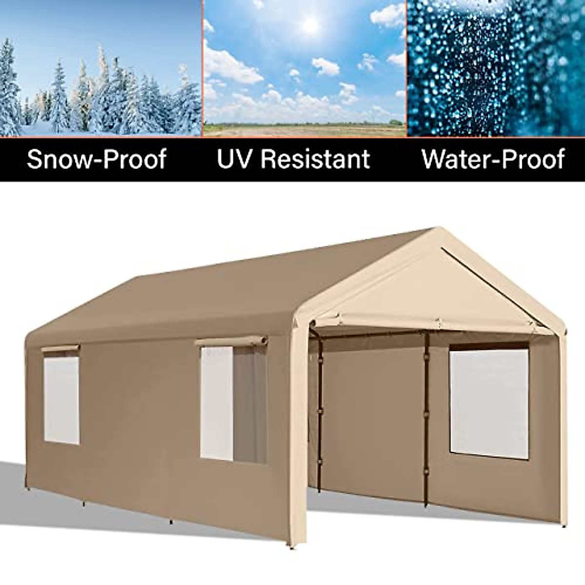 12 x 20 Carport Canopy Tent | Roll up Ventilated Windows | Outdoor 3-Sided Walls | Multi-Purpose Shade & Shelter | Heavy Duty Tent for Weddings Car Parking Party