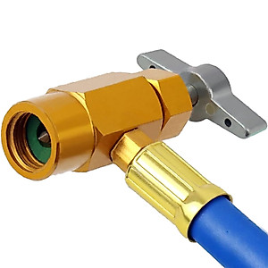 LIYYOO R134a AC Refrigerant Recharge Hose Kit, with Measuring Pressure Gauge and 1/2’’ Acme Can Opener Tap Dispensing Valve Fit for Car AC Air Conditioning Refrigerant Charging