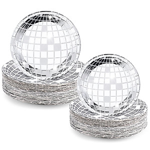 Mifoci 200 Pcs Disco Paper Plates Disco Party Supplies 7" and 9" Silver Foil Disposable Plates Disco Ball Dessert Dinner Plates 70s Party Paper Tableware for Rock Roll Dance Music Party Decorations