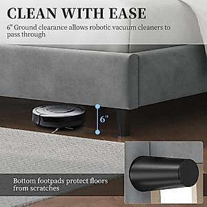 Yaheetech Upholstered Platform Bed with Wing Side Headboard,Heavy Duty Wooden Slat Support/No Box Spring Needed/Easy Assembly, Light Gray Full Bed