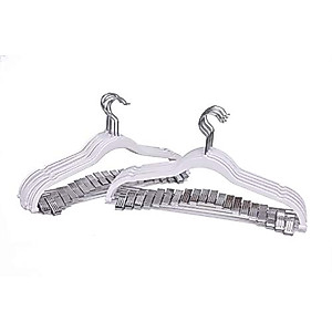 Quality Plastic Non Velvet Non-Flocked Thin Compact Coat Hangers with Metal Clips for Skirts Pants Blouses 360° Swivel Hook (White, 20)