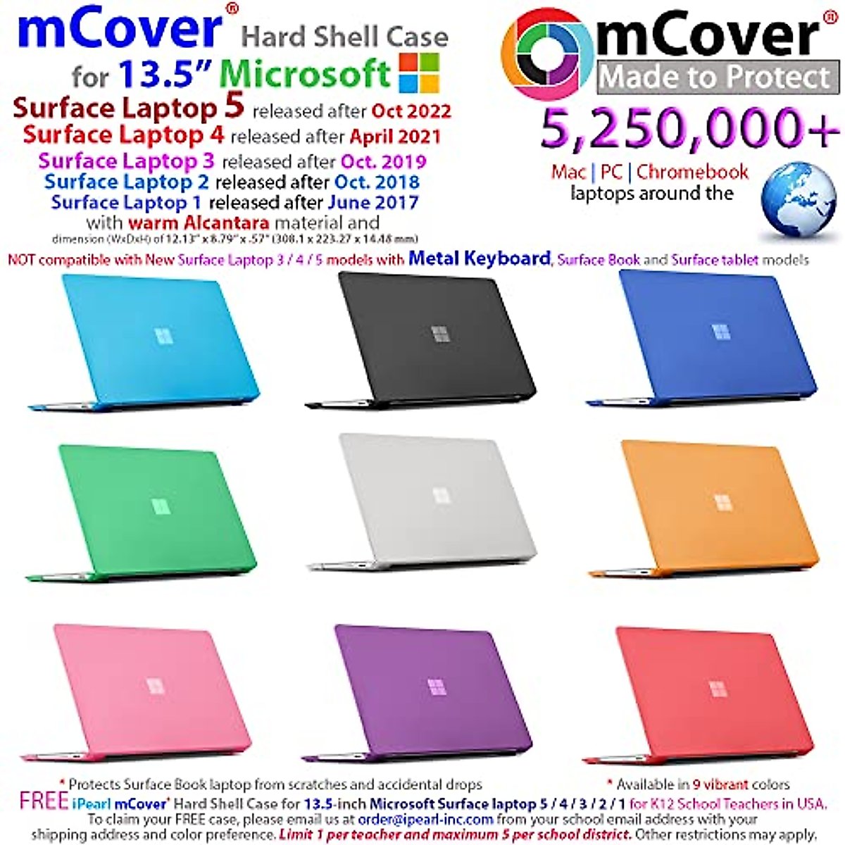 mCover Hard Case Only Compatible for 13.5" Microsoft Surface Laptop (5/4 / 3/2 / 1) with Alcantara Keyboard - Clear