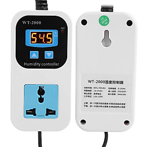 Digital Humidity Controller WT‑2000 110‑220V 0%~99%RH with Humidity Sensor Humidify Dehumidification Switch Socket 0.1%RH Accuracy(US Plug)