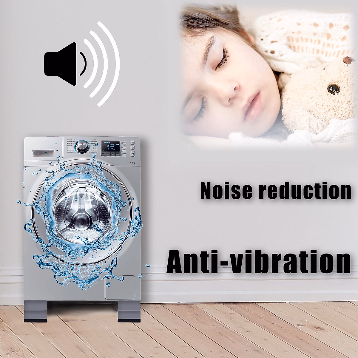 4 Pcs Double Heightened Anti Vibration Pads for Washing Machine, Washer & Dryer Pedestals with 1100 lbs Weight Capacity, Anti-Slip, Shock-Absorbing & Noise-reducing Mats, Suitable for Most Furniture