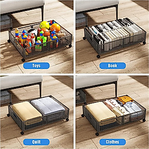 Under Bed Storage With Wheels, Under Bed Storage Containers, Under Bed Shoe Storage Organizer For Bedroom, Foldable Bedroom Storage Organization For Clothes, Blankets And Shoes, Bedding (1Pack, Black)