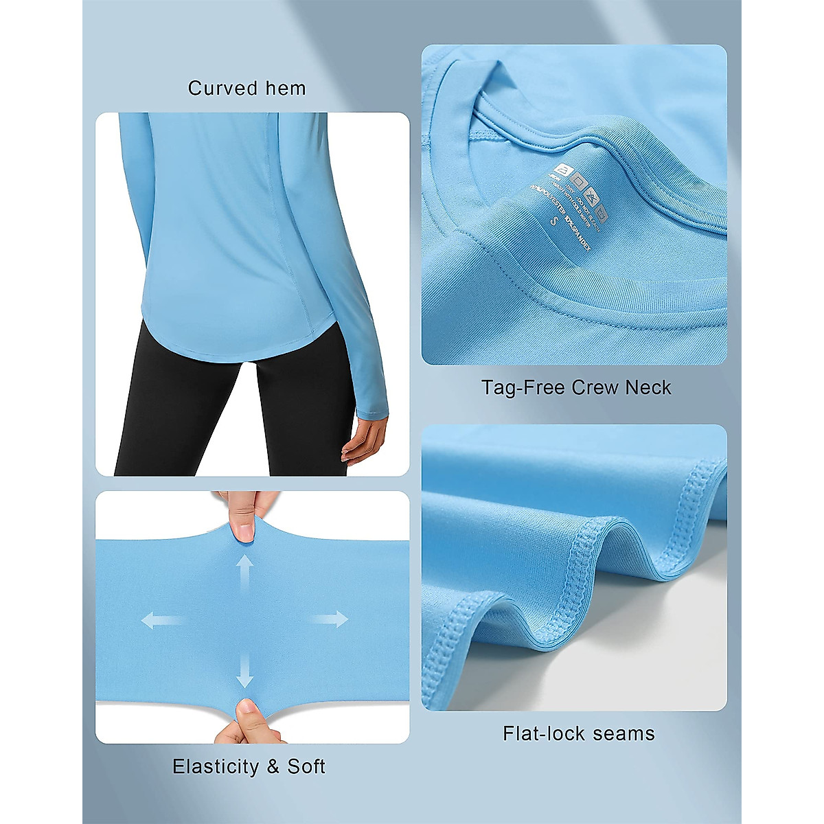 (Size:L) 2 Pack Womens Long Sleeve UV Sun Shirts UPF 50+ Workout Swim Rash Guard Tops