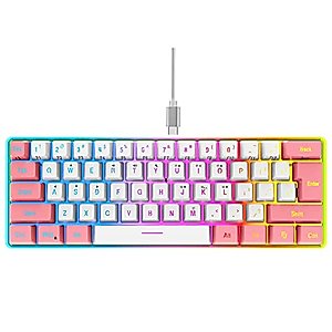 Snpurdiri 60% Wired Gaming Keyboard, True RGB Backlit Ultra-Compact Mini 61 Keys Keyboard for PC/Mac Gamer, Typist, Travel, Easy to Carry on Business Trip(Pink-White)