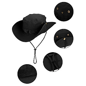 Boao 2 Pieces Sun Hats for Men Women Wide Brim Safari Bucket Hat Boonie Hat UV Protection Fishing Hiking Summer(Black)