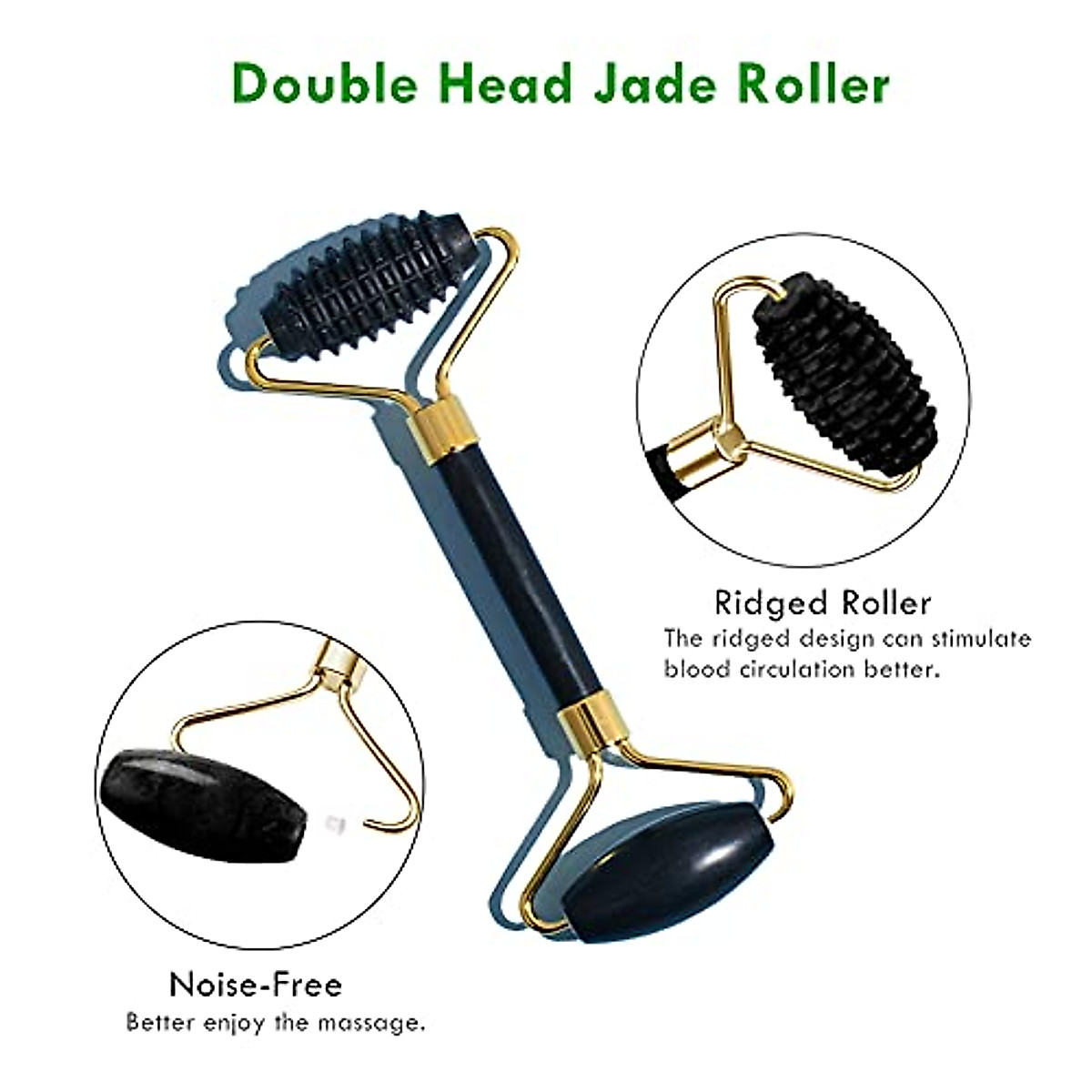 NuAngela Jade Roller 100% Real Jade Gua Sha Tool, Facial Eyes Treatment Pens And Rollers, Face Body Massage Board, Anti Aging Skin Care Tools For Women and Men, Beauty Ice Massager For Muscle, Neck, Arm (Massage Set Black)