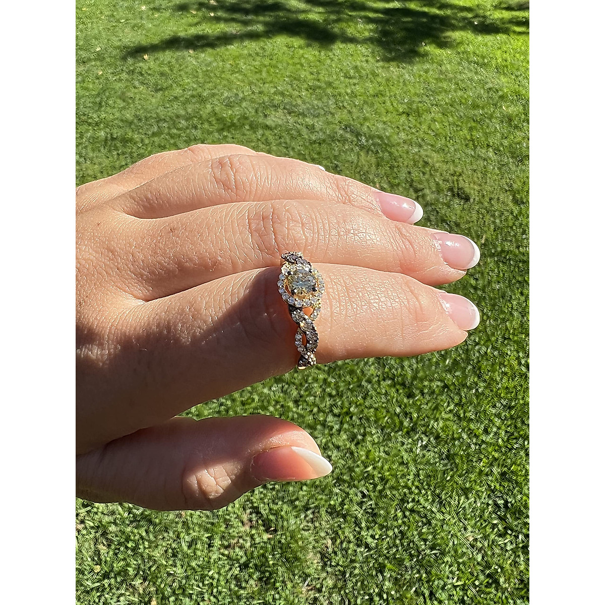 LE VIAN 3/4 Carat Diamond Halo Crossover Band Ring for Women in 14k Yellow Gold (G-H/Fancy Brown Color, VS2-SI1, cttw) Engagement Promise Ring Size 7 by LeVian