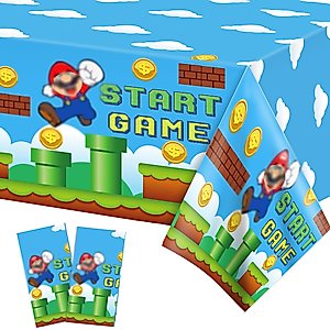 2 Pcs Mario Party Tablecloth,87" x 51" Game Rectangular Plastic Table Covers, Super Brothers Mario Theme Party Birthday Party Decorations Supplies
