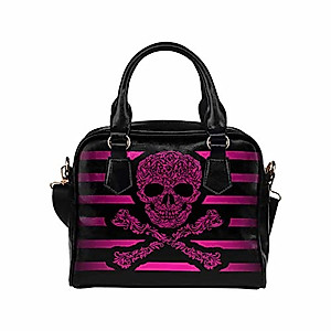 D-Story Pink Skull Stripes Handbags for women Purses Top Handle Tote Bags Leather Shoulder Satchel Handbags with Zipper