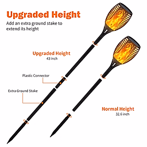 XCJC 4 Solar Torch Lights Outdoor: 96 Led Powered Dancing Flickering Garden Flame Landscape Lighting Backyard Patio Large Chrismas Yard Decorative Lantern Auto On/Off Dusk to Dawn Waterproof