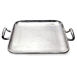 India Handicrafts Brushed Silver Tone Textured Square 17 inch Aluminum Serving Tray with Handles