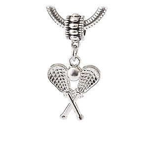 Dangle Lacrosse Sticks and Ball Charm Bead