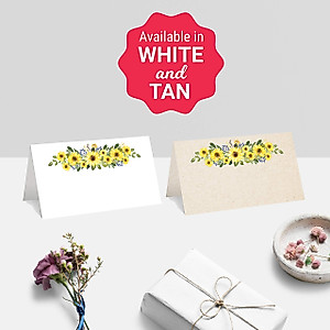 321Done Sunflower Place Cards, Made in USA - Blank Small 3.5x2 for Name Food Table Setting Dinner Party Seating Wedding Reception Buffet Tent Style Rustic Floral on White - Set of 24