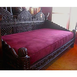 Worldcraft Industries Carved Jhula Day Bed. Twin Size. Handcrafted from Solid Indian Neem Wood (Medium Antique Finish, Day Bed Sofa: 44Dx83Wx40H)
